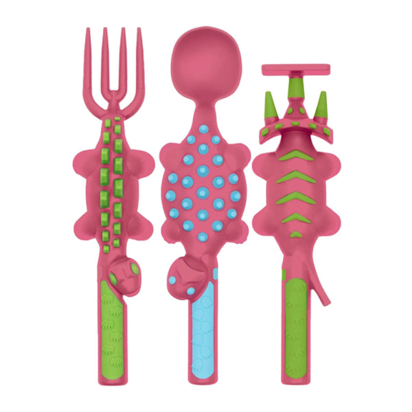 Constructive Eating Utensil Set: Dino, Pink – Zest Billings