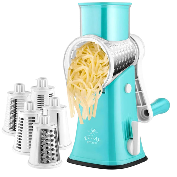 Zulay Kitchen Rotary Cheese Grater with 5 Interchangeable Drums: Aqua ...